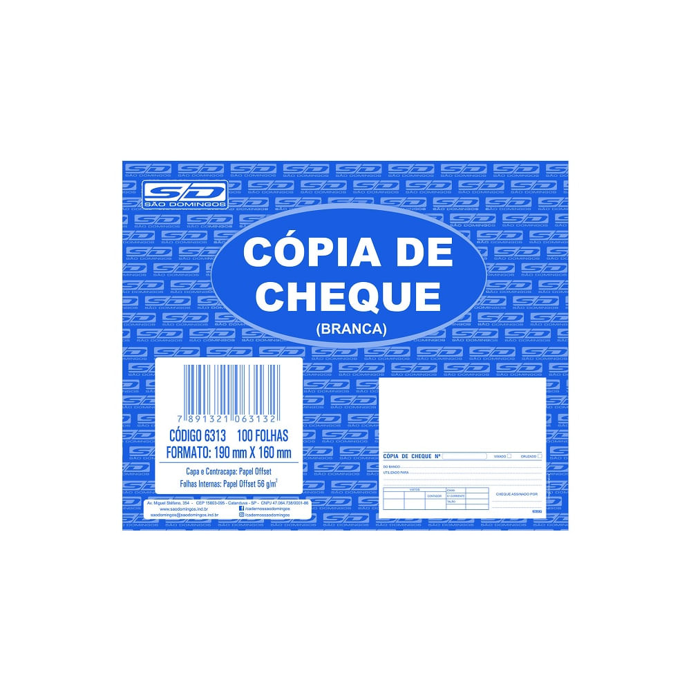 Bloco Cópia De Cheque Branco 100 Folhas - São Domingos - Papelex